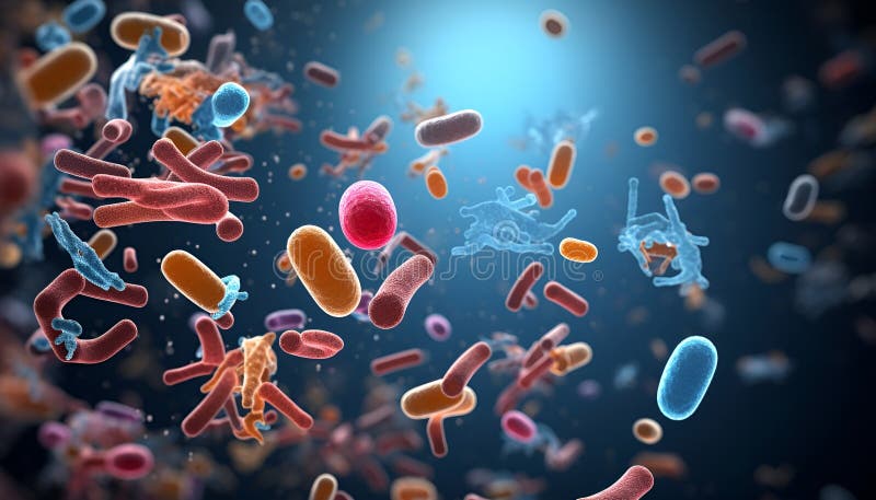 Microscope Closeup View of Bacteria Cells, Microbes Colony Cloud ...