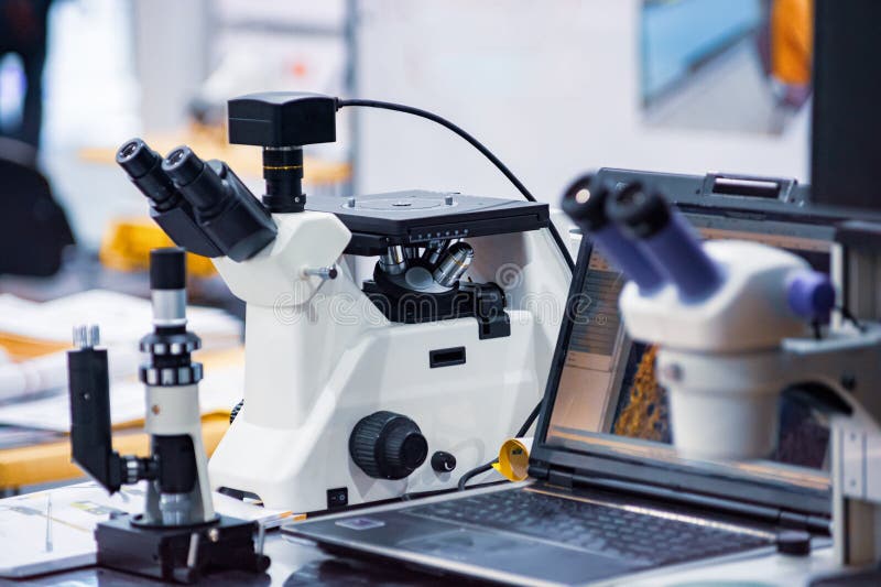 Microscope Connected To Laptop for High Precision Work Stock Image ...