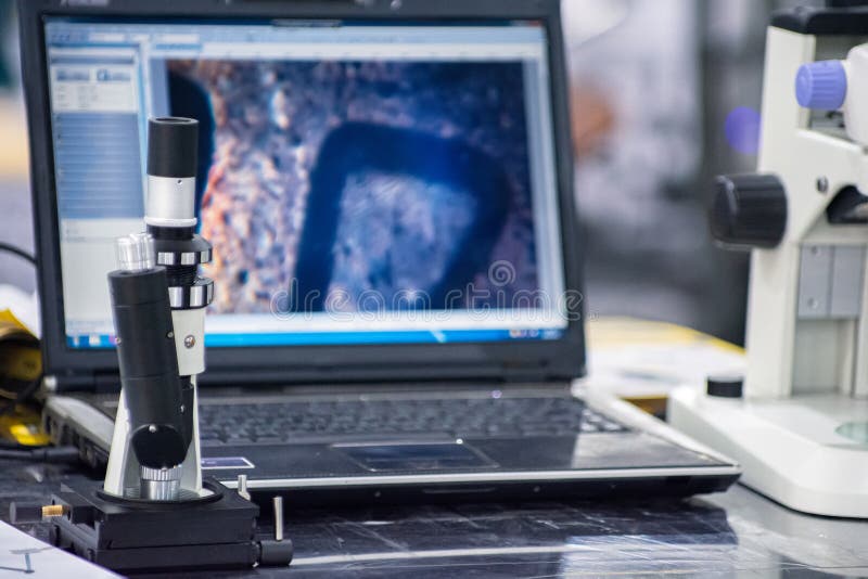 Microscope Connected To a Laptop for Research Stock Photo - Image of ...