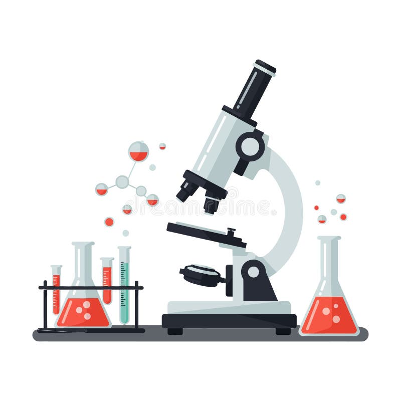 Microscope Design in Flat Style with Laboratory Glassware and Chemical ...