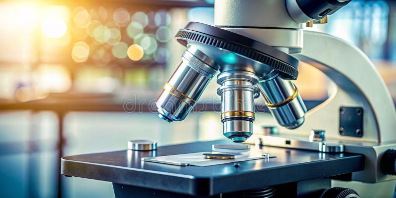 Microscope on Desk Clean Background Close Up View of Microscope Ocular ...