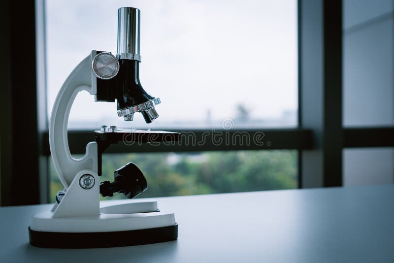 Microscope on the Desk in Laboratory Stock Image - Image of lens ...