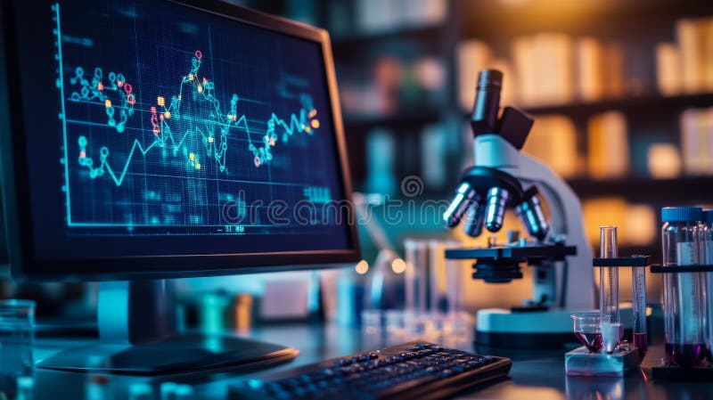 Microscope and Digital Charts in Scientific Research Stock Image ...