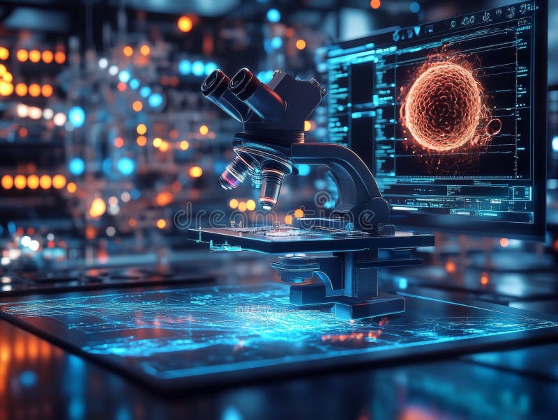 Microscope Displaying Real Time Holographic Cell Images in Lab Stock ...