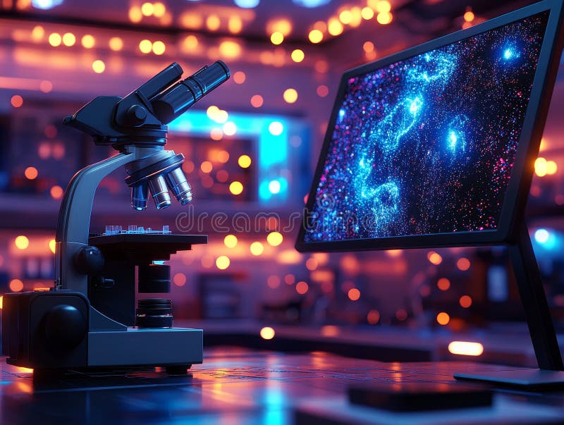Microscope Displaying Vibrant Holographic Images of Cells in Lab ...