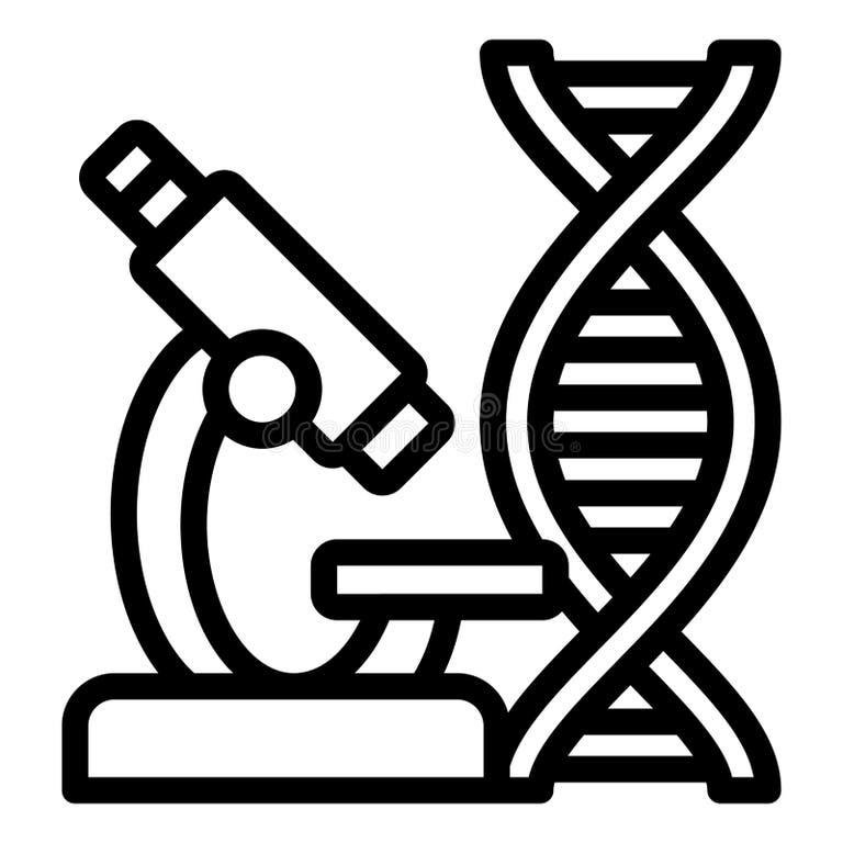 Microscope with DNA Chain Line Icon, Genetic Research Concept. Vector ...
