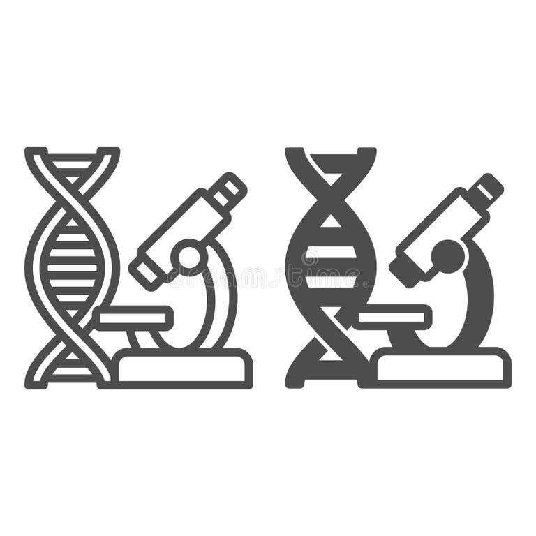 Microscope with DNA Chain Line and Solid Icon, Genetic Research Concept ...