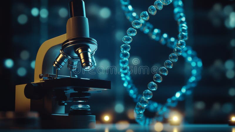 Microscope and DNA Model in Advanced Research Visualization Stock Photo ...