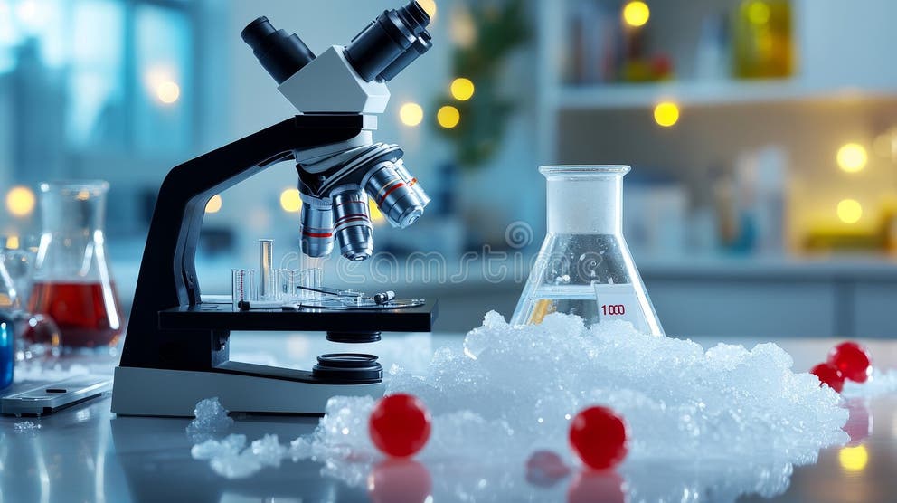 Microscope and Erlenmeyer Flask on Ice Science Research ...