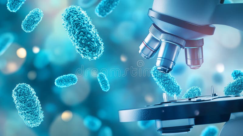 Microscope Examines Vibrant Bacteria in a Lab Setting, Highlighting ...