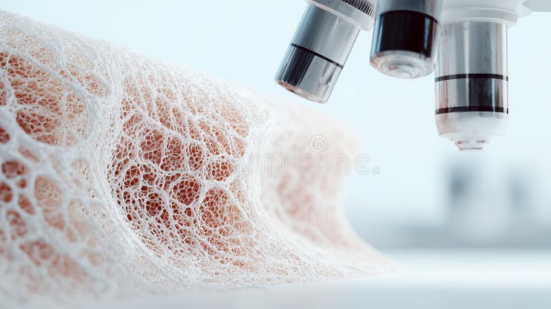 Microscope Examining Artificial Skin Tissue with Detailed Cellular Structure for Medical ...