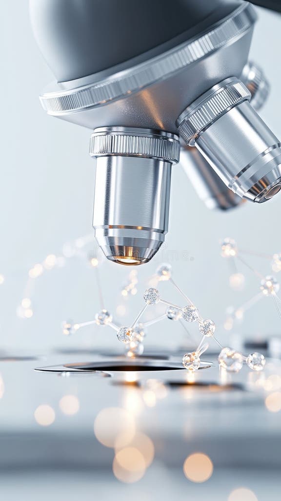 Microscope Examining Glowing Molecular Structures, Representing ...