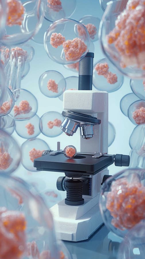 Microscope Examining Intricate Details of Transparent Cell in 3D Render ...