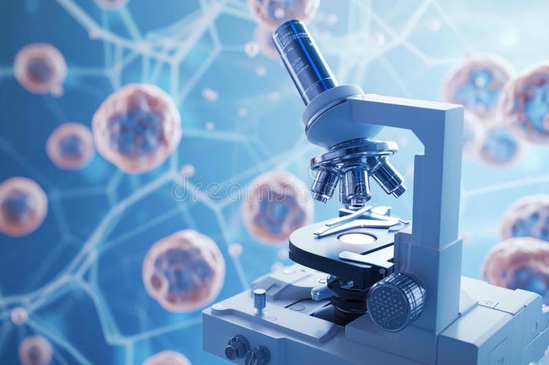 Microscope Examining Intricate Details of Transparent Cell in 3D Render ...