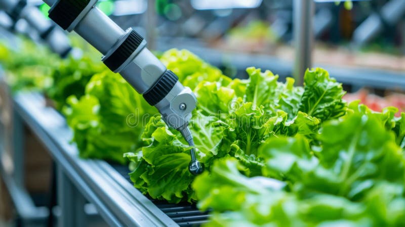 Microscope Examining Lettuce in Greenhouse Stock Illustration ...
