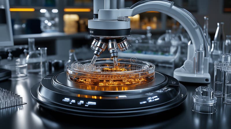 Microscope Examining Liquid Samples Stock Photo - Image of development ...