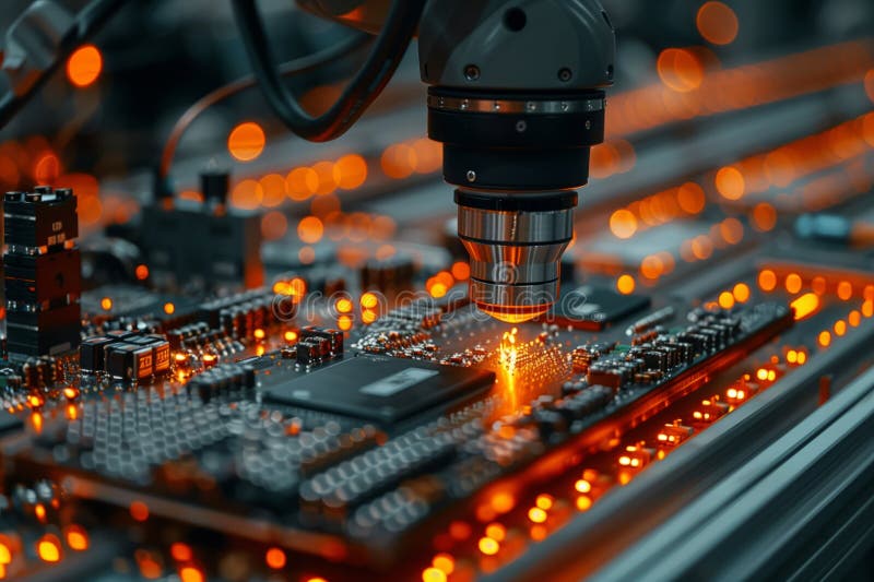 A Microscope Examining a Motherboard in an Electronic Engineering ...