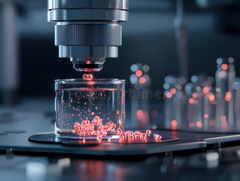 Microscope Examining Particles in a Glass Container Showcasing ...