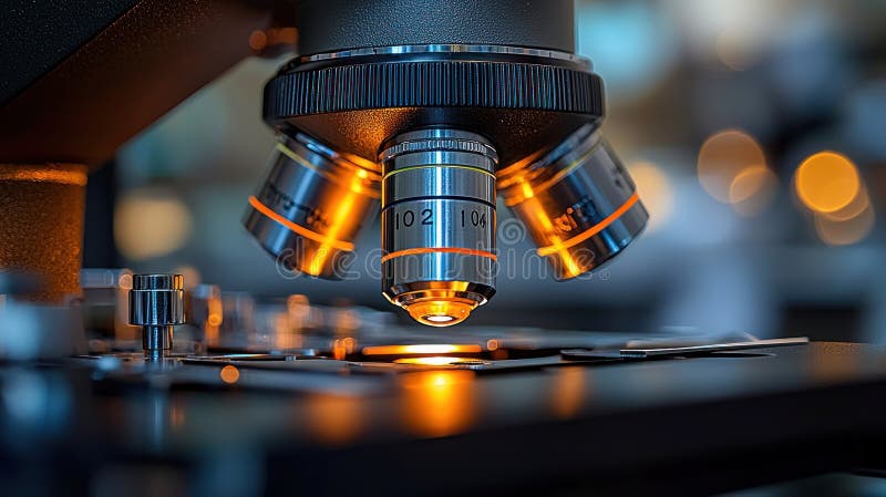 Microscope Lens Close-up in Laboratory Setting Stock Illustration ...