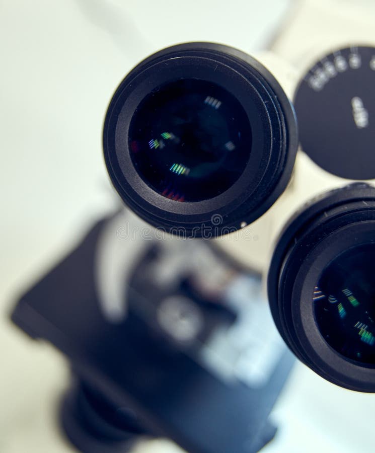 Microscope Eyepiece. Close Up of Microscope Ocular in Laboratory Stock ...
