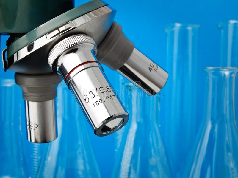Microscope in the Laboratory Stock Photo - Image of flask, glassware ...