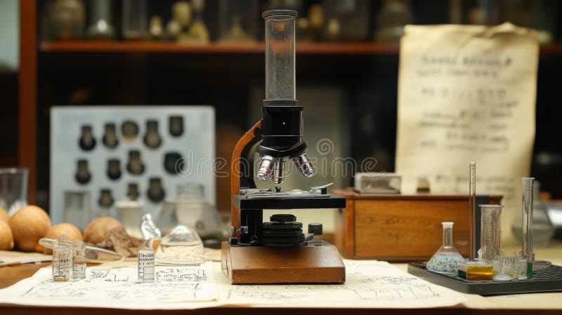 A Microscope in Focus with Various Scientific Samples and Stock Photo ...