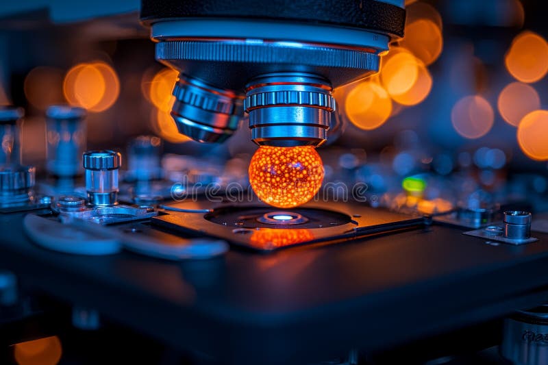 A Microscope is Focused on a Glowing Sphere, Showcasing Intricate ...