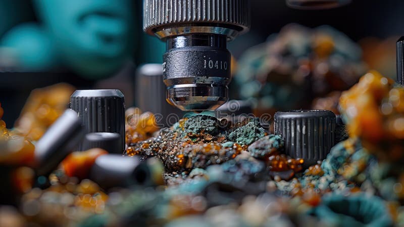 A Microscope is Focused on a Pile of Rocks and Minerals Stock Image ...