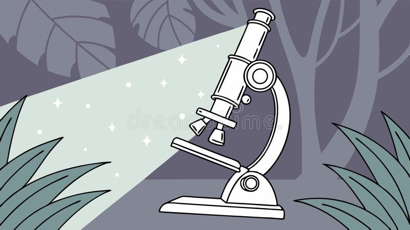 Microscope in Forest with Spotlight and Foliage, Vector Design ...