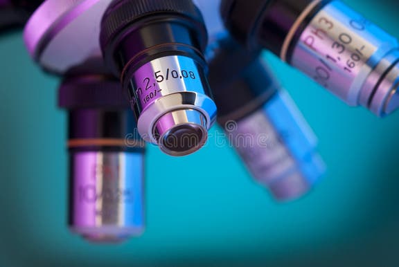 Microscope Four Lens Turret Cyan Stock Image - Image of medicine ...