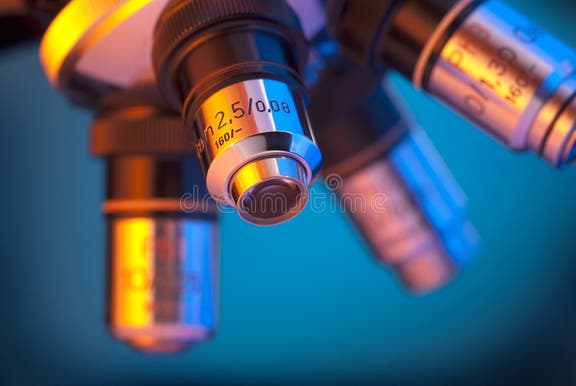 Microscope Four Lens Turret Orange Stock Image - Image of lens ...