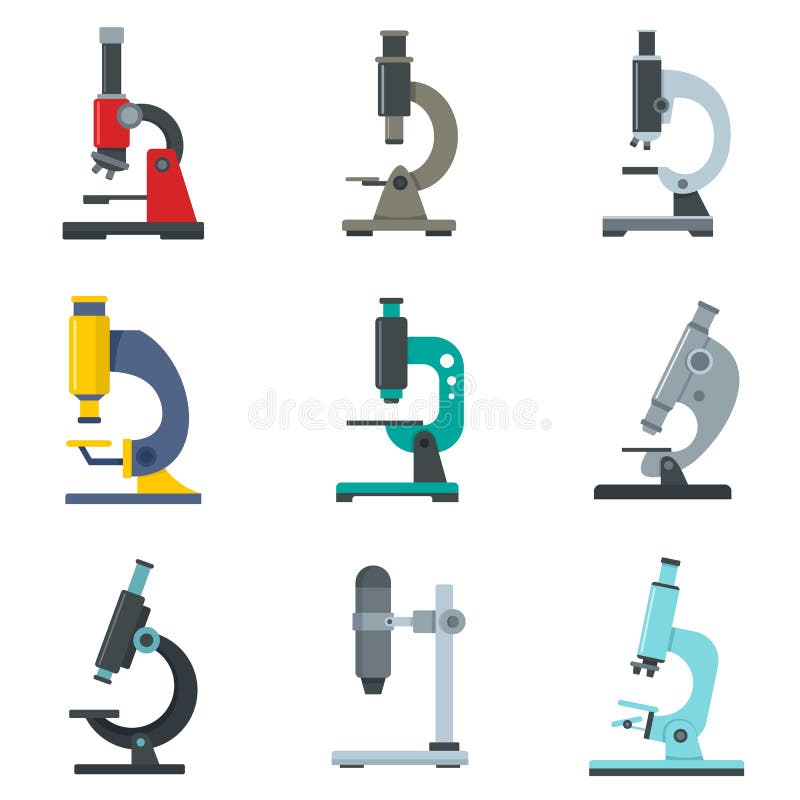 Microscope Icon Set, Flat Style Stock Vector - Illustration of icon ... Microscope Icon Set, Flat Style Stock Vector - Illustration of icon ...