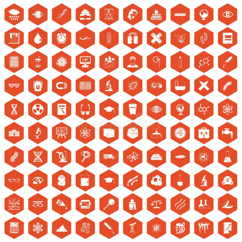 100 Microscope Icons Hexagon Orange Stock Vector - Illustration of ...