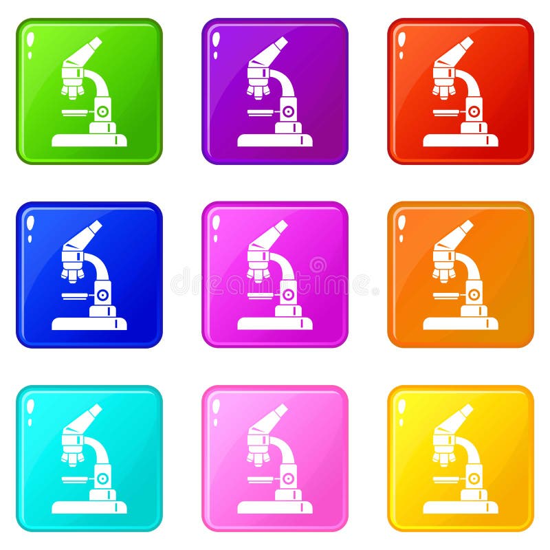 Microscope icons 9 set stock vector. Illustration of research - 96331198