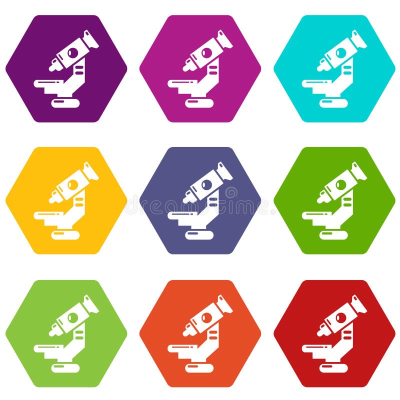 Microscope icons set 9 stock illustration. Illustration of discovery ...