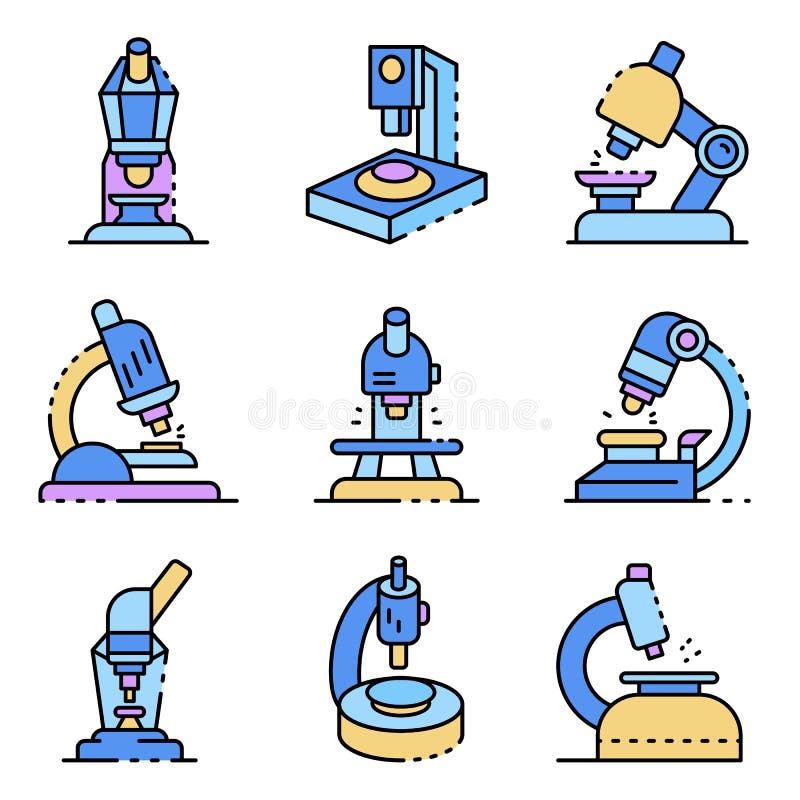 Microscope Icons Set Line Color Vector Stock Vector - Illustration of ...