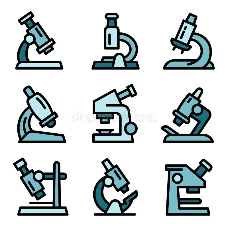 100 Microscope Icons Set Orange Stock Vector - Illustration of eyepiece ...