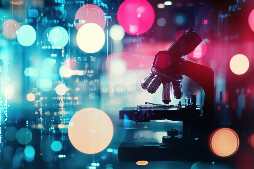 Microscope Illuminated in a Laboratory with Colorful Bokeh Lights in ...