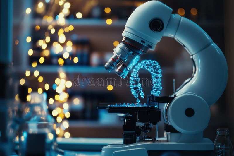 Microscope Illuminating DNA Structure in Modern Laboratory with Ambient ...