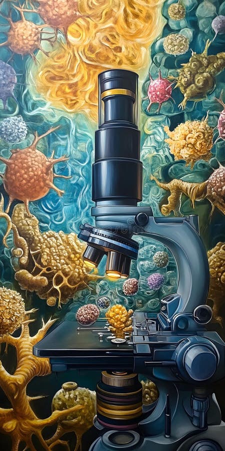 Microscope Illustration with Colorful Microscopic Organisms Stock ...