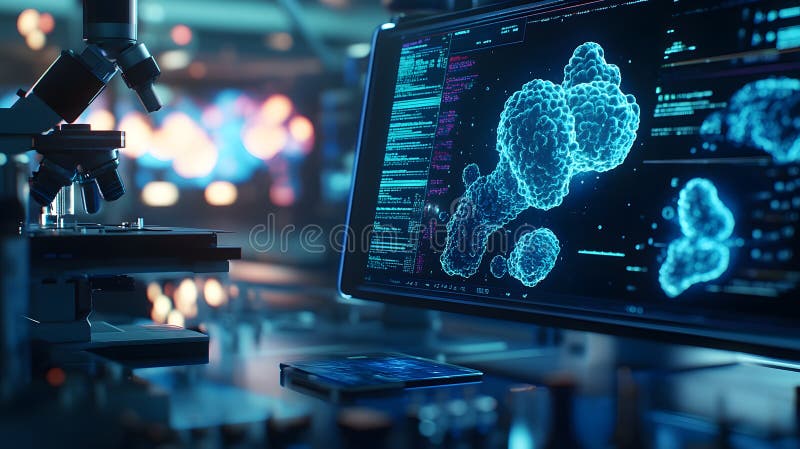 Microscope Image of Genetically Engineered Bacteria, Displayed on a ...