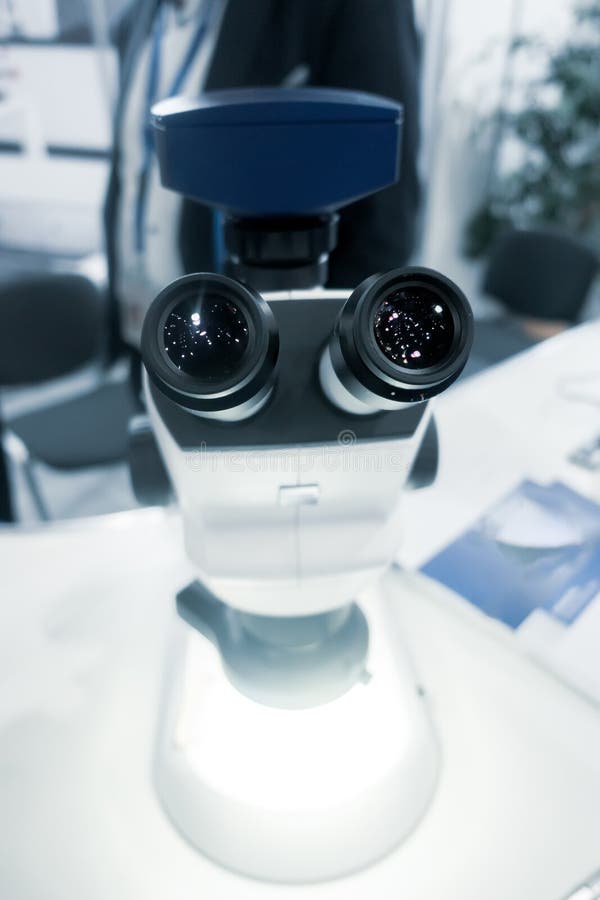 The Microscope is Industrial. Eye Microscope Lenses Stock Image - Image ...