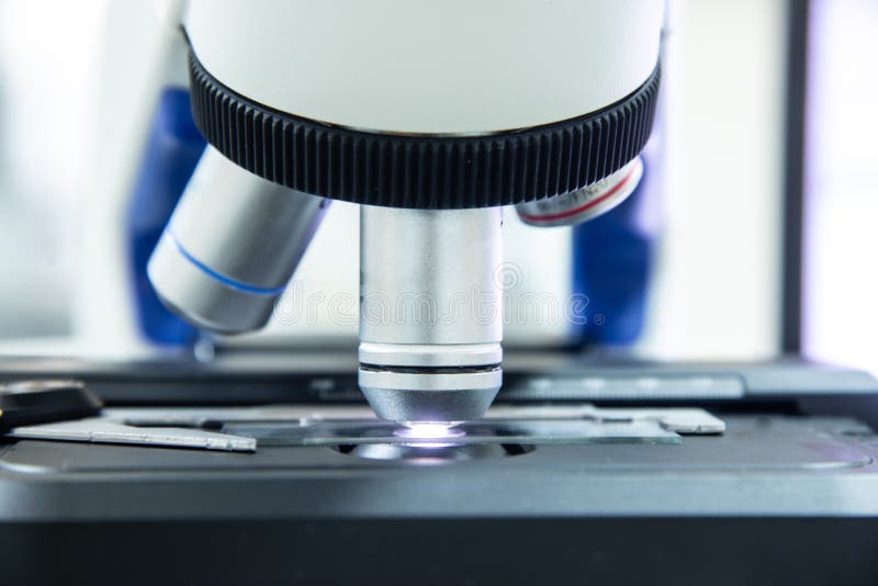 Microscope in lab stock image. Image of glass, close - 139594281