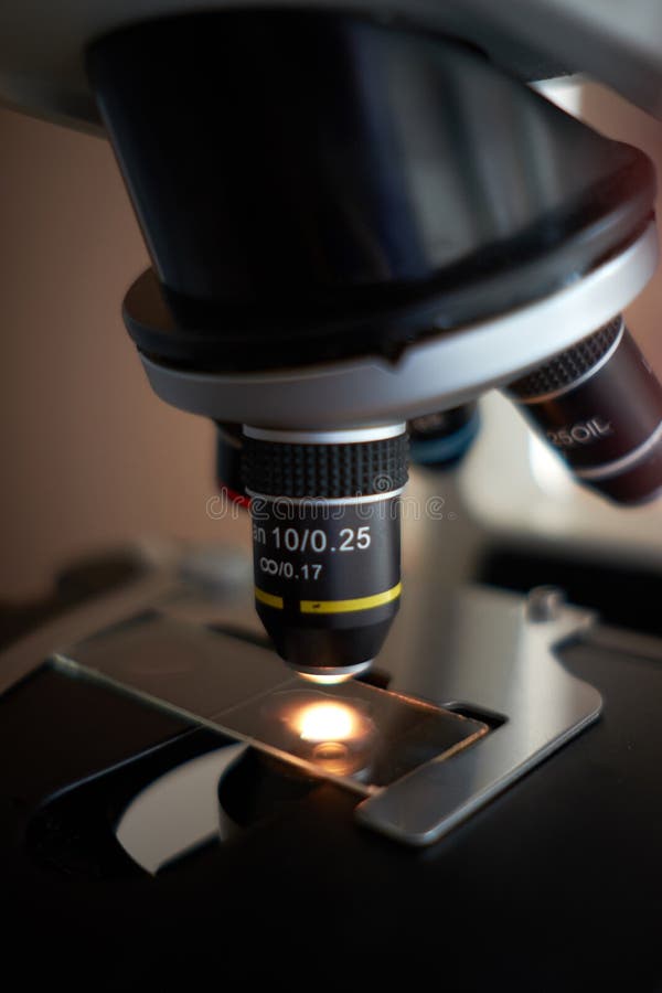 Microscope Lab Diagnostics, Microscope Lens Close Up Stock Photo ...