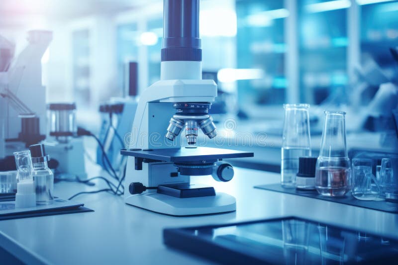 A Microscope with Lab Glassware in Modern Medical Laboratory ...