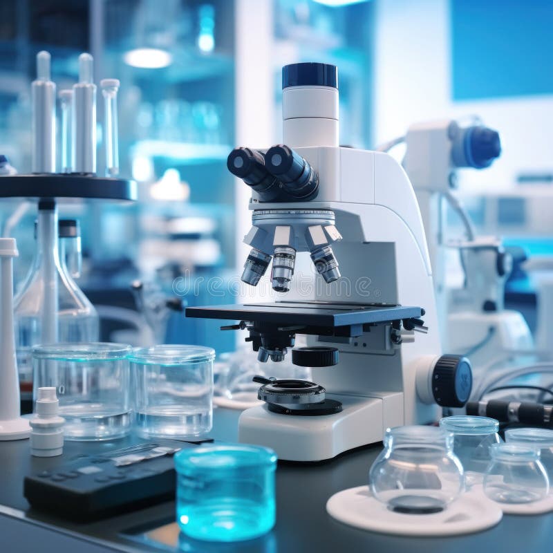A Microscope with Lab Glassware in Modern Medical Laboratory ...