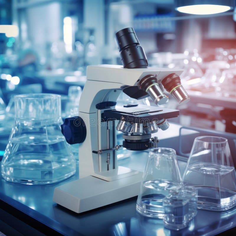 A Microscope with Lab Glassware in Modern Medical Laboratory ...