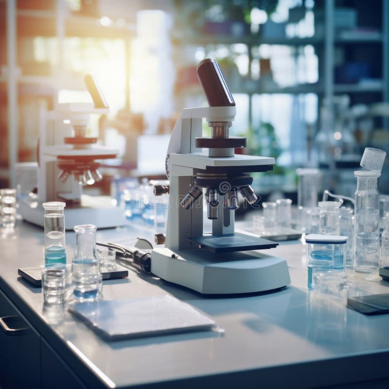 A Microscope with Lab Glassware in Modern Medical Laboratory ...