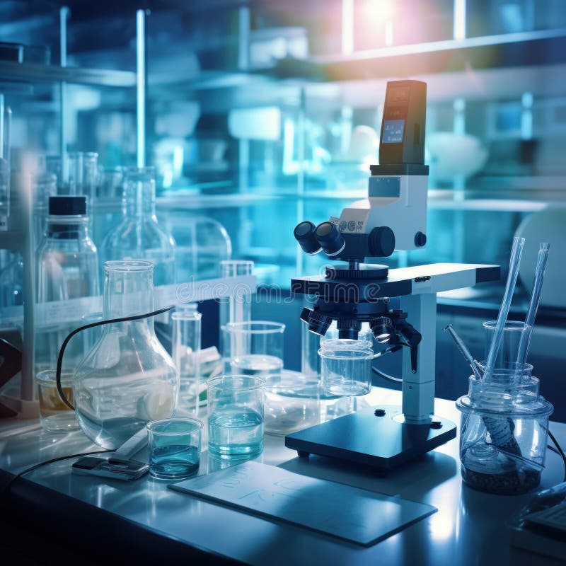 A Microscope with Lab Glassware in Modern Medical Laboratory ...