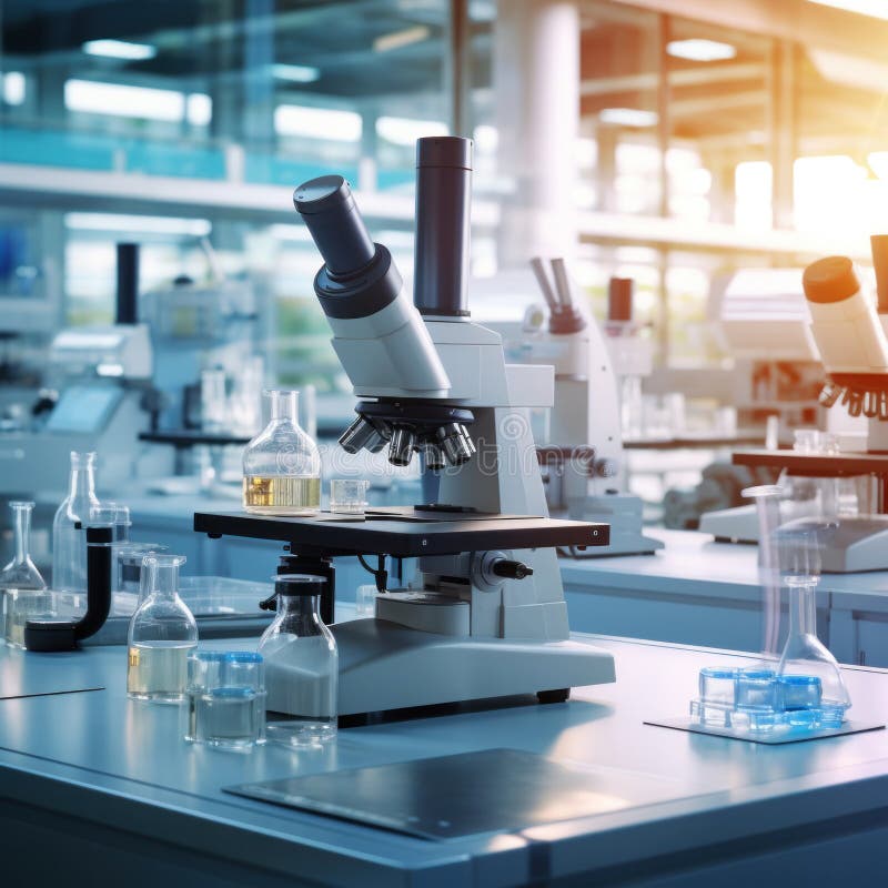 A Microscope with Lab Glassware in Modern Medical Laboratory ...